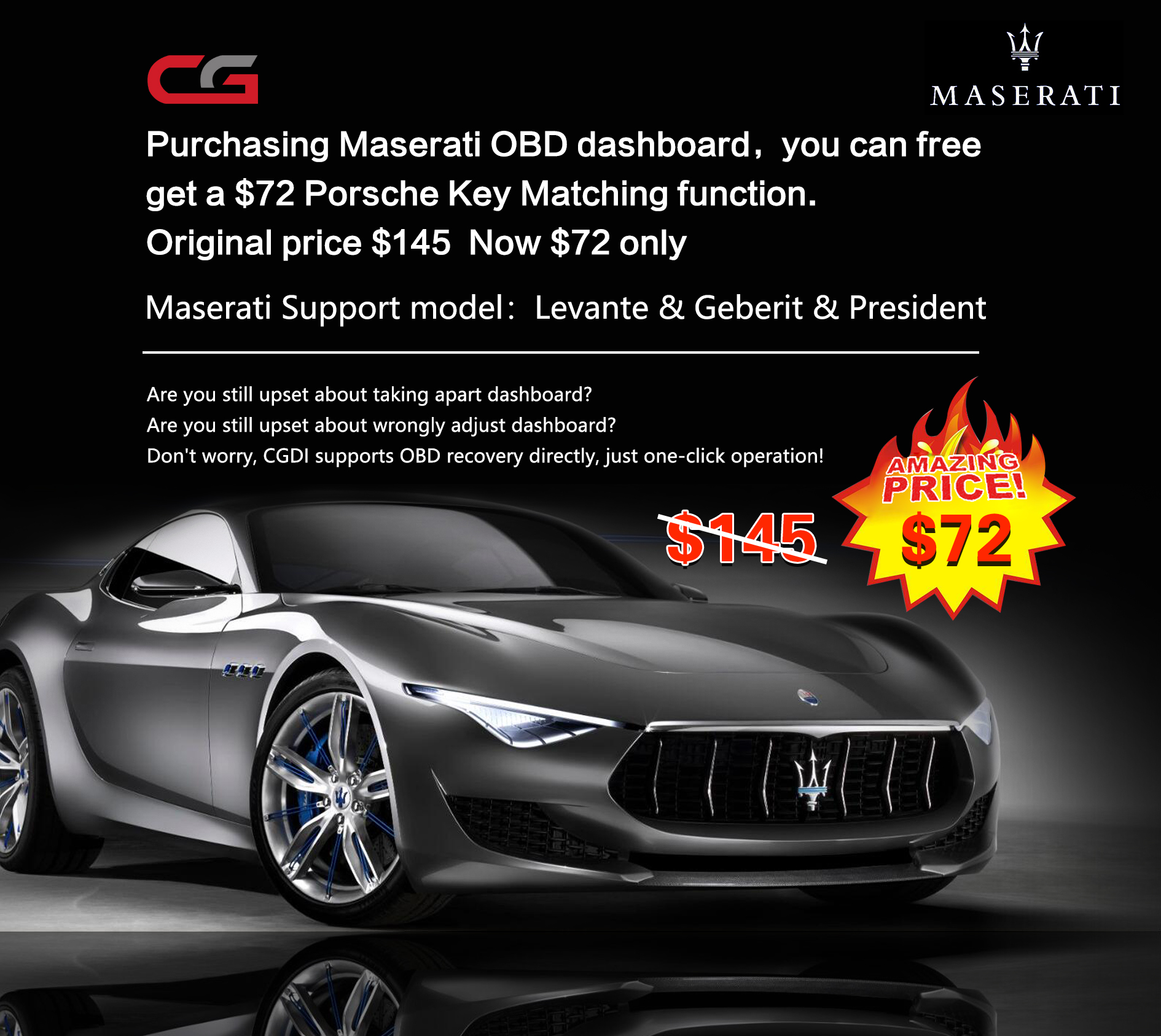 CGDI upgrade Maserati OBD Adujustment Support model Levante & Geberit ...